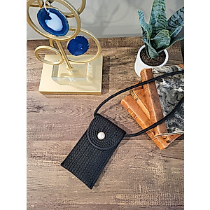 Woven Rattan Hand Crochet Crossbody Fabric bag (Cell Phone, Card Pocket) (Black)