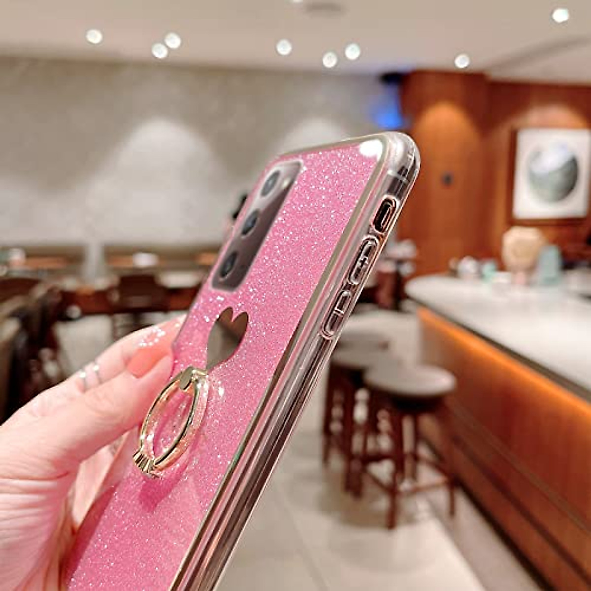 Case for Galaxy Note 20 5G Girls Women Cute Luxury Glitter Shiny Sparkly Shell with Ring Kickstand UPC Soft Slim Bumper Shockproof Protective Phone Cover for Samsung Galaxy Note 20 5G/4G 6.7" - Pink