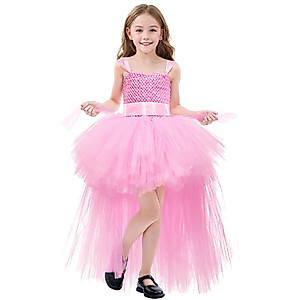Pink Christmas Tutu Dress for Girls Tulle Dresses Fairy Princess Dress up for Kids Toddler Little Girl Birthday Party Outfit Size 5-6