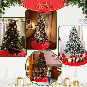 B-COOL Tree Skirts 48inches Red Christmas Sequin Tree Skirt Embroidered Tree Carpets Glitter Tree Mats Chrismas Tree Cover Round Red