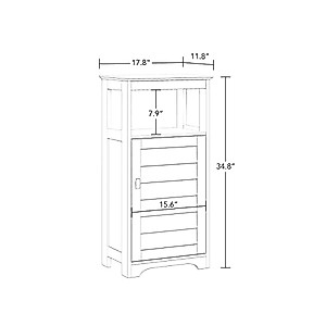 RiverRidge Brookfield Single Door Floor Storage Cabinet Bathroom Cabinet with Shutter Style Door, Open Shelves & Adjustable Interior Shelf