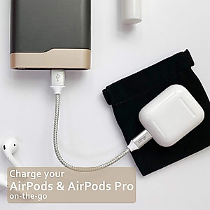 pengo Short Lightning Cable, USB Cable with Lightning Connector, Apple MFi Certified Charger and Sync/Data for iPhone 12/11/X/8/8 Plus 7/7 Plus,Double-Braided Nylon (0.66 ft / 8 in / 0.2 m)(Silver)