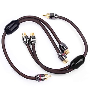 LEIGESAUDIO 1ft 1 Male to 2 Female RCA Y Adapter Splitter Connector (2 Pack) (1 Male to 2 Female)