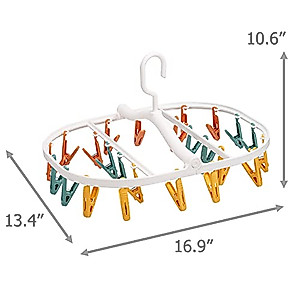 EIKS Foldable Laundry Drying Hanging Rack with 24 Clips for Drying Clothes, Underwear, Hat, Scarf, Socks, Gloves