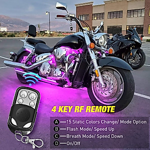Nilight 8PCS Motorcycle RGB Led Light Kit Waterproof Multi-Color Atmosphere Lights Lamp with 4Key RF Wireless Remote for Harley Davidson Honda Kawasaki Suzuki, 2 Years Warranty (TL-42)