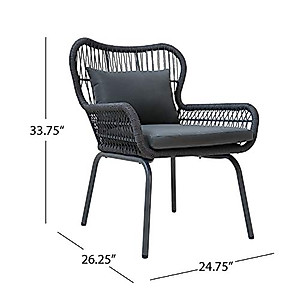 Great Deal Furniture Karen Outdoor Club Chairs, Steel and Rope, Water-Resistant Cushions, Boho, Dark Gray and Gray (Set of 2)