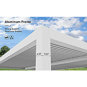 PURPLE LEAF Outdoor Louvered Pergola 12'x16' Aluminum Gazebo Modern White Pergola Shade with Adjustable Rainproof Hardtop for Patio Garden Lawns