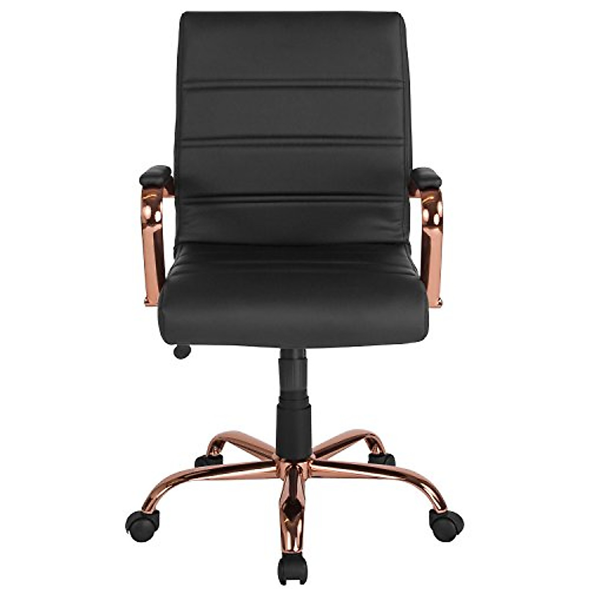 Flash Furniture Whitney Mid-Back Swivel LeatherSoft Desk Chair with Padded Seat and Armrests, Adjustable Height Padded LeatherSoft Office Chair, Black/Rose Gold