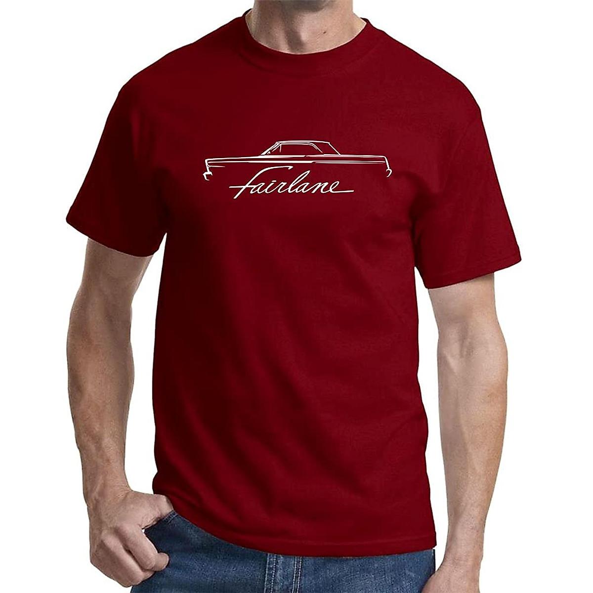 1965 Ford Fairlane Hardtop Classic Outline Design Print Tshirt XXX-Large Maroon