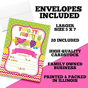 Tutti-Frutti Sweet and Juicy 2nd Birthday Party Invitations, 20 5x7 Fill In Cards with Twenty White Envelopes by AmandaCreation