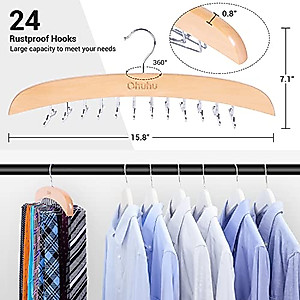 Ohuhu Tie Rack Hanger for Closet, Wooden Tie Holder Organizer Necktie Storage with 24 Folding Hooks, 360 Degree Rotating Tie Rack for Men Ties Belts Scarves Tank Tops Accessories, 1 Pack