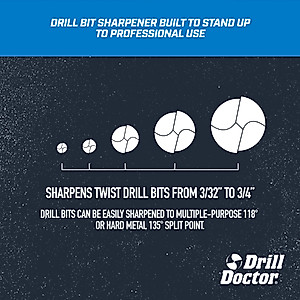 Drill Doctor - DD750X 750X Drill Bit Sharpener for High-Speed Steel, Masonry, Carbide, Cobalt, & TiN-coated Drill Bits, with Adjustable Angles from 115° to 140°, Sharpens 3/32in – 3/4in Drill Bits gray/black