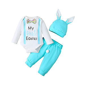 Detigee Baby Boys My First Easter Outfit Toddler 1st Easter Day Bodysuit (Blue,6-12 Months)