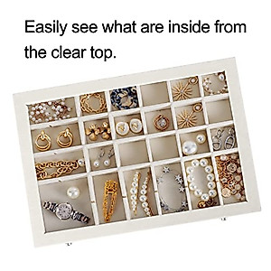 Mebbay 35 Grid Velvet Jewelry Tray Organizer Felt Jewelry Box Tray Holder with Clear Lid for Drawer, Stud Earring Necklace Bracelet Ring Healing Stones Storage (Creamy White), 13.8" x 9.4" x 2"