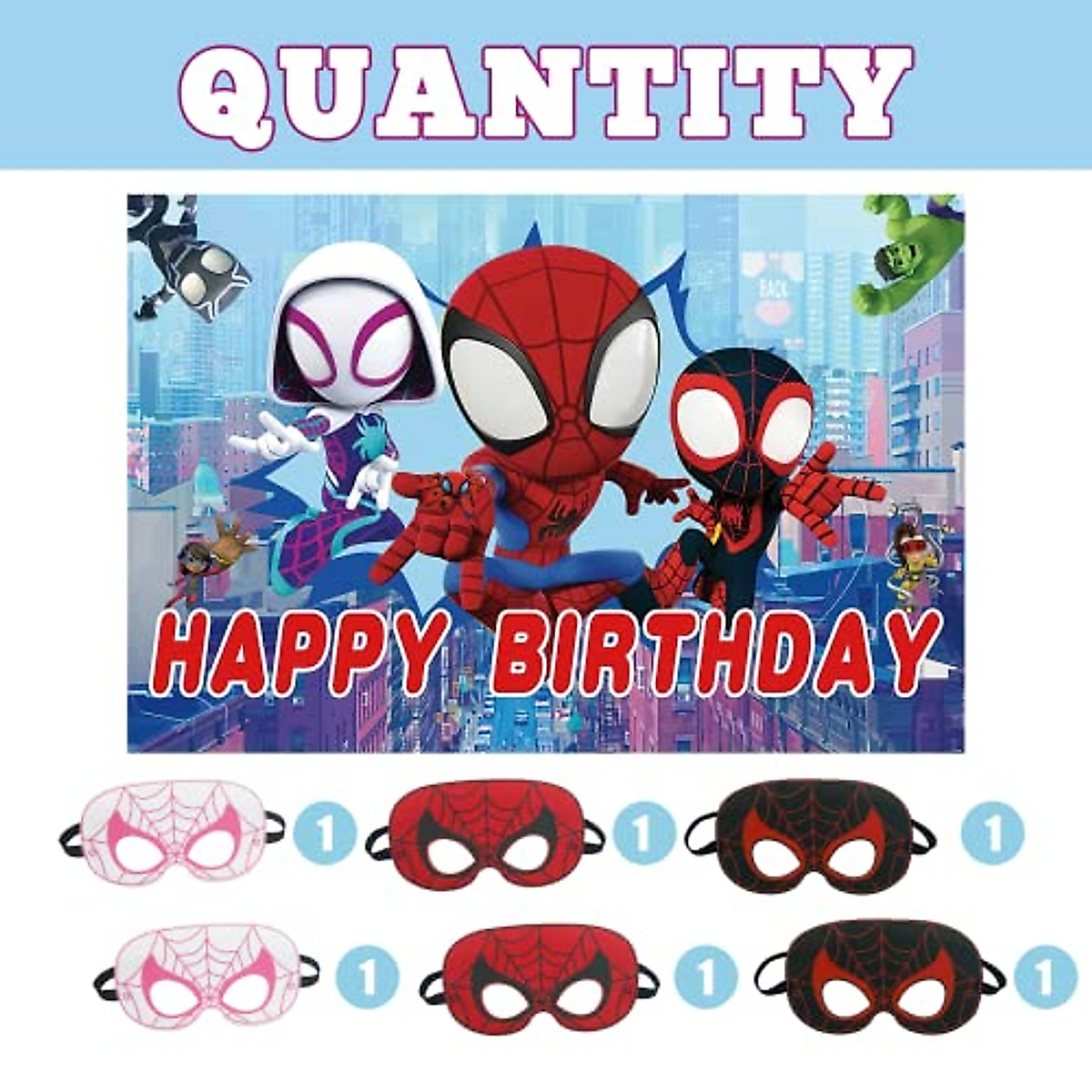 Spidey and His Amazing Friends Party Birthday Background, Spider Party Supplies,5x3Ft Spidey Photo Backdrop and 6 Pcs Spidey Party Cosplay Masks for Any Spidey Birthday Decor