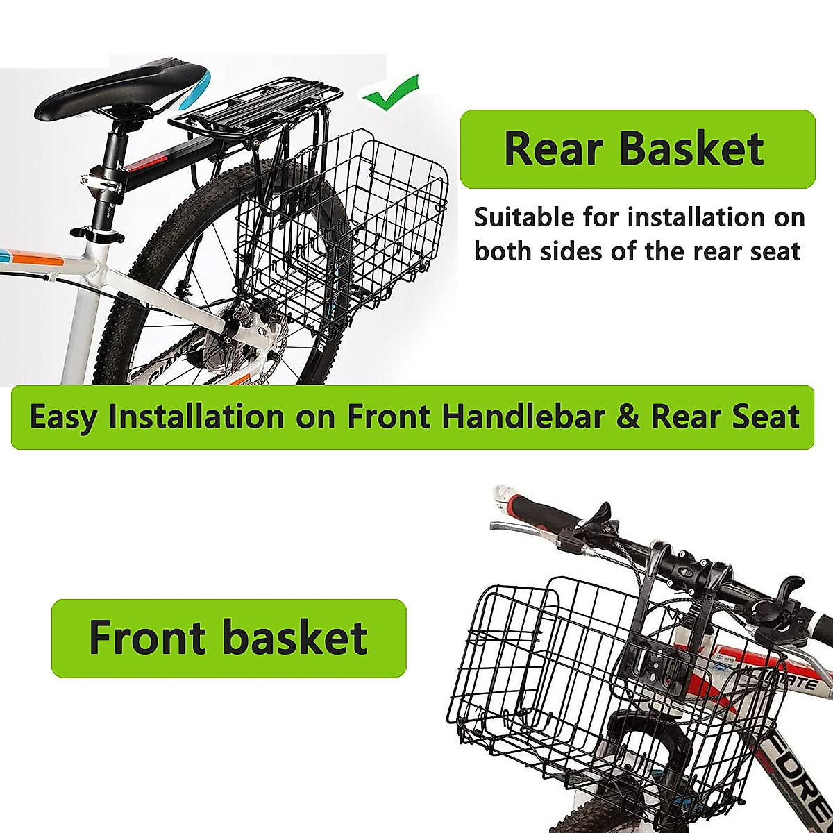 Folding Bike Basket,Cargo Basket for Bike,Removable Front Bag Rear Rack Hanging Bicycle Basket,Collapsible Bike Baskets for Women's and Men's,Mountain Bike Accessories Bike Frame Basket 1 Pack