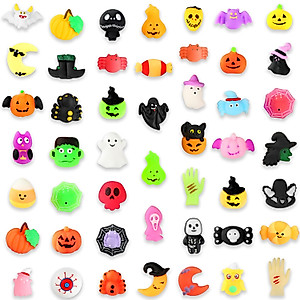 PHIMOTA Halloween Party Favors, 46 Pcs Mochi Squishy Toys Squishies for Kids, Stress Relief Toys for Halloween Goodie Bags Treats Decorations Classroom Prizes Birthday Gift Toys Pack