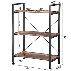 BEWISHOME 3 Tier Bookshelf Organizer, Rustic Brown Small Bookshelf for Small Spaces, Industrial Wooden Storage Bookcase with Metal Frame for Bedroom Living Room and Home Office JCJ32Z