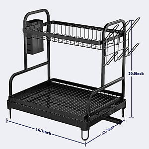 Kitsure 2-Tier Dish Drying Rack - Large Kitchen Counter Dish Drainer with Cutlery Holder & Cup Holder, 4064BL