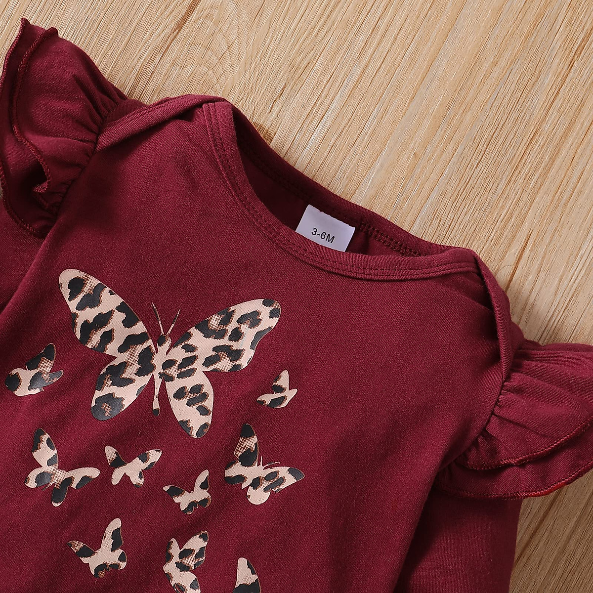 MIEKISA Baby Girls Leopard Flared Pants Suit Hair Band Free (Red, 6-9M)