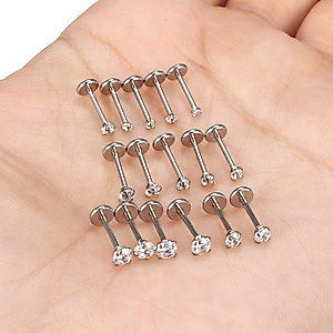Xnsjeyy 20G Threadless Lip Rings Surgical Steel Flat Back Stud Earrings Labret Jewelry Nose Medusa Monroe Snake Bite Lip Ring Tragus Helix Cartilage Earrings Piercing Jewelry for Women Men Silver 7MM