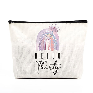 30th Birthday Gifts for Her Makeup Bag 30th Birthday Decorations for Women Boho Rainbow 30 Year Old Birthday Gifts for Women Birthday Party Favors for Her Female Daughter Friend Sister Hello Thirty