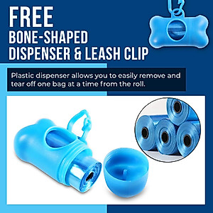 Augie's Doggies Pets Poop Bags with Free Bone-Shaped Dispenser and Leash Clip, Eco-friendly, Leak-Proof Compostable Dog Waste Bag, Bulk Pack of 16 Rolls/20 bags per roll/ 320 bags (Blue)