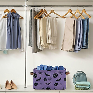 Foldable Storage Basket, Cube Organizer Bins Halloween Pumpkin Bat Cube Bag Dual Handles for Closet Shelf