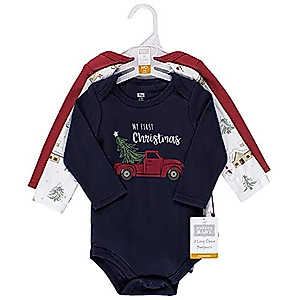 Hudson Baby Unisex Baby Cotton Long-Sleeve Bodysuits Boy Holiday Village, 0-3 Months