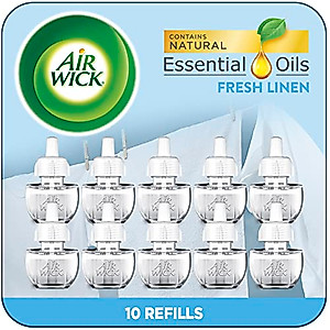 Air Wick Plug in Scented Oil Refill, 10ct, Fresh Linen, Air Freshener, Essential Oils, Eco Friendly Pack