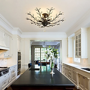 CVKASH 5 - Light Vintage Small Crystal Chandelier Modern Semi Flush Mount Ceiling Light Fixture Chandelier Lighting for Kitchen Bedroom Living Room Dining Room Hallway Foyer（Black）