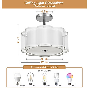 FRIDEKO HOME 3-Light Semi Flush Mount Ceiling Light Fixture Bedroom Light Fixtures with Double Fabric Shade Modern Close to Ceiling Lamps for Living Room Dining Room Kitchen Hallway Entry Foyer