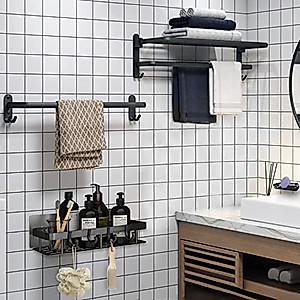 Wumagin Bathroom Shelf 2 Shower Caddy Shelf +2 Soap Dishes,Black Rust Proof Space Aluminum Spice Rack Kitchen Organization Makeup Organizers Bathroom Storage Wall Mount Shelves