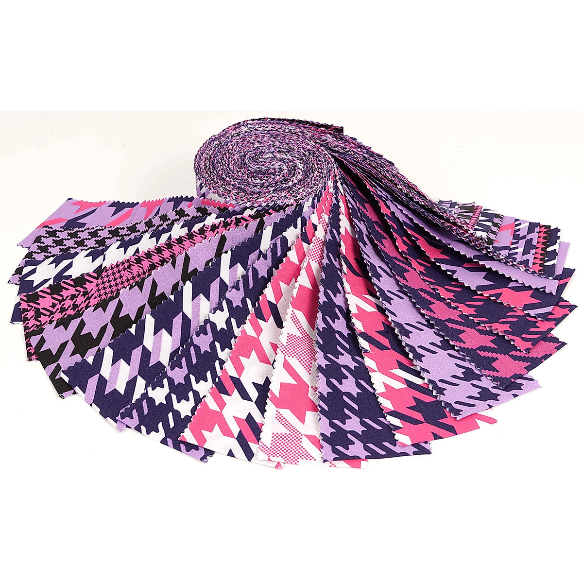 Soimoi 40Pcs Houndstooth Print Cotton Precut Fabrics for Quilting Craft Strips 2.5x42inches Jelly Roll - Purple & Pink