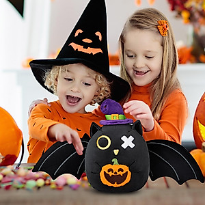 Halloween Stuffed Animal, Black Bat Plush Pillow Toy, 10-inch Super Soft Cute Bat with Big Wings and Pumpkin Stuffed Animals for Kids Adult