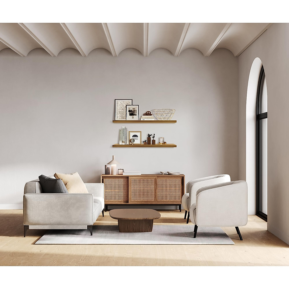 ILOT Teak Wood Floating Shelves Perfect for Bathroom Décor Pack of 2 Wooden Wall Shelves for Bedroom Living Room Kitchen Simple Minimalist Home Décor 36” x 6.7”