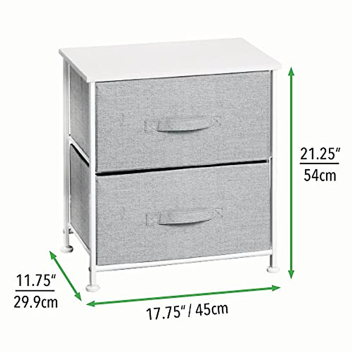 mDesign Small Storage Dresser End/Side Table Night Stand with 2 Removable Fabric Drawers - Organizer for Bedroom, Living Room, Closet - Hold Clothes, Linens, Accessories, Lido Collection, Gray/White