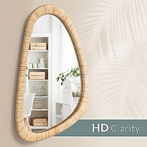 Barnyard Designs Rattan Bathroom Mirror – Rustic Farmhouse Style Handmade Wicker Rattan Frame - Boho Mirror for Nursery Wall Décor (20" x 30", Asymmetrical)
