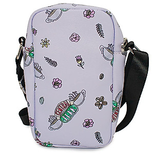 Buckle Down Friends Bag, Crossbody, Central Perk Logo & Flowers, White, Vegan Leather