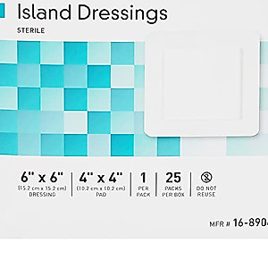 McKesson Island Dressings, Sterile, Dimension 6 in x 6 in, Pad 4 in x 4 in, 25 Count, 1 Pack