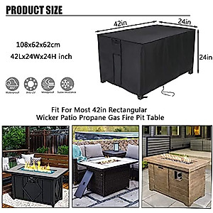 POMER Fire Pit Cover, Rectangular 42inch Firepit Cover for Outdoor Fireplace Waterproof Propane Fire Table Cover - 42x24x24inch