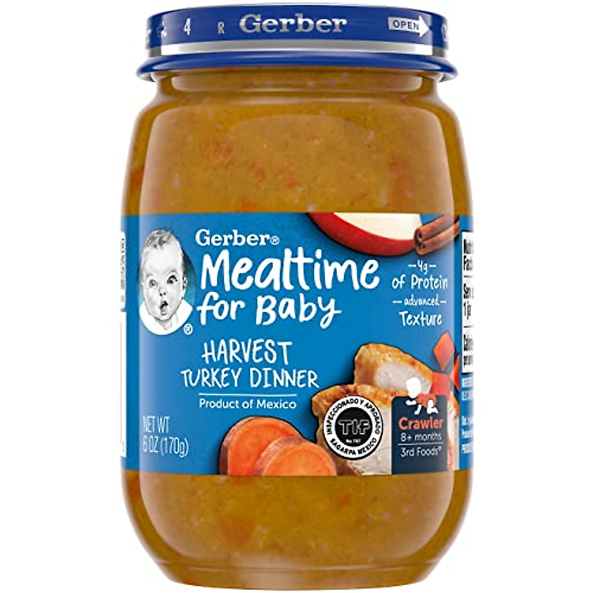 Gerber Mealtime for Baby 3rd Foods Baby Food Jar, Harvest Turkey Dinner, Advanced Texture with No Artificial Flavors or Colors, 6 OZ Glass Jar (Pack of 12)