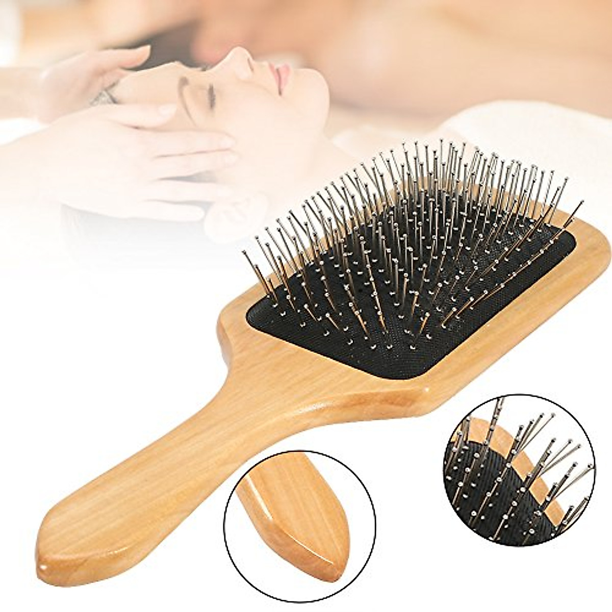 Hair Care Comb, Anti‑Static Hair Brush, Bristle Hair Comb Simple Lady Female Wood Steel Needle Hairdressing Hair Care Healthy Scalp Massage Comb