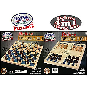 Matty's Toy Stop Deluxe 4-in-1 Reversible Chess, Checkers, Tic Tac Toe & Backgammon Wooden Board Game Set