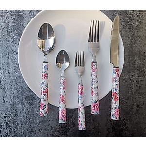 Elegant Peony Flower 20-Piece Flatware Set, Service for 4, Stainless Steel Cutlery Silverware Set for Home Wedding