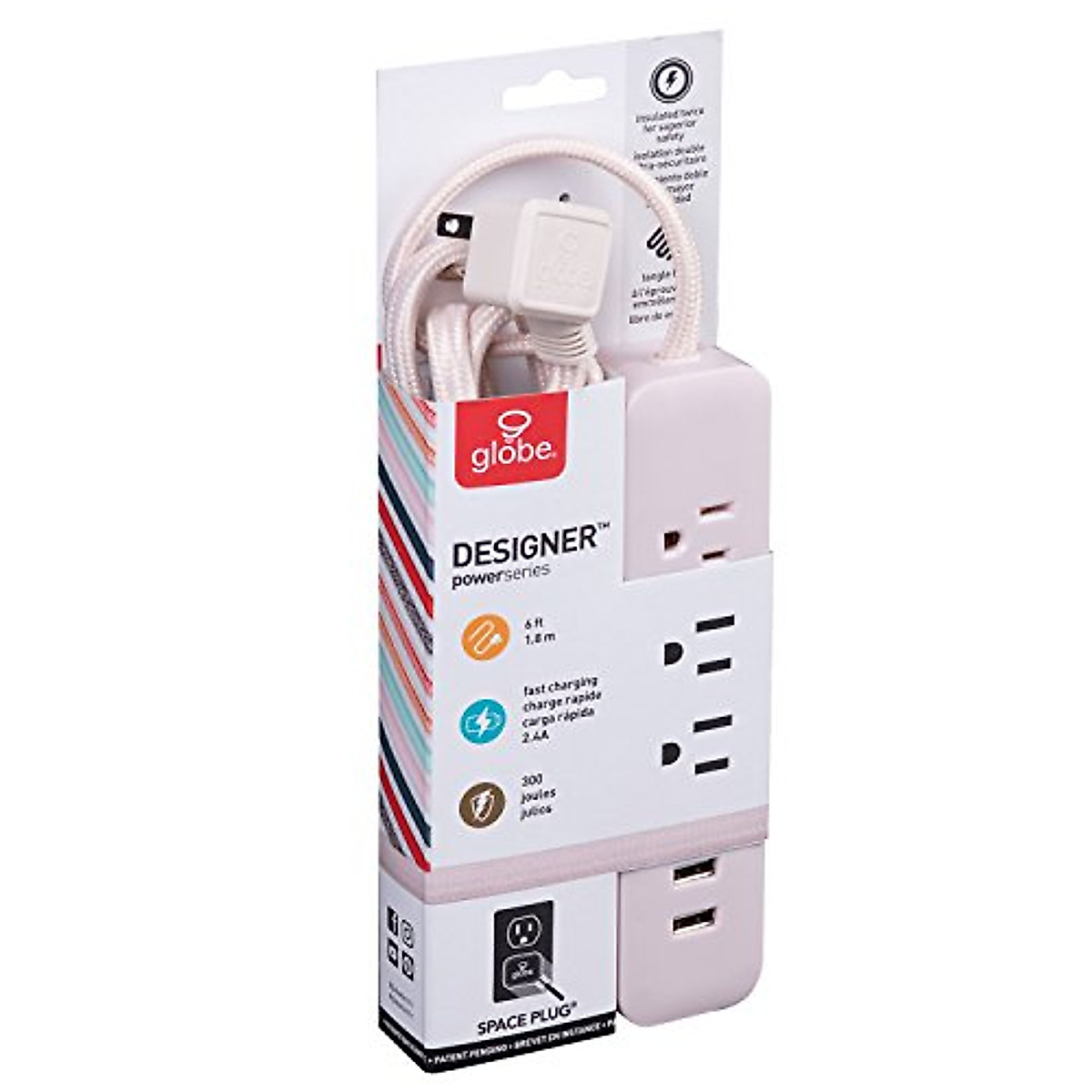 Globe Electric - 78257 Designer Series Power Strip, Rose 3 Outlet