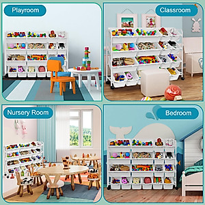 Kinembold Large Kids Toy Storage Organizer with 18 Toy Bins, Multi-Bin Organizer Shlef Rack for Books, Building Blocks, School Materials, Metal Toy Organizers, Kids Playroom Organizers and Storage