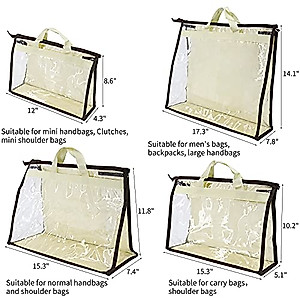 HOMOKUS Handbag Storage, 4 PACK Purse Storage Organizer for Closet, Clear Purse Storage Bags, Dust Bags for Purses and Handbags, Space-Saving Handbag Organizer Transparent with Zipper and Handle