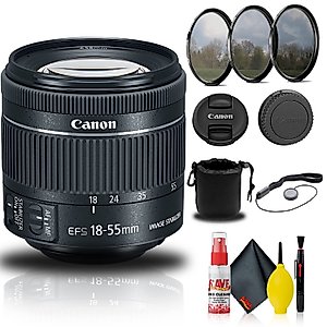Canon EF-S 18-55mm f/4-5.6 is STM Lens (1620C002) + Filter Kit + Lens Pouch + Cap Keeper + Cleaning Kit + More (Renewed)