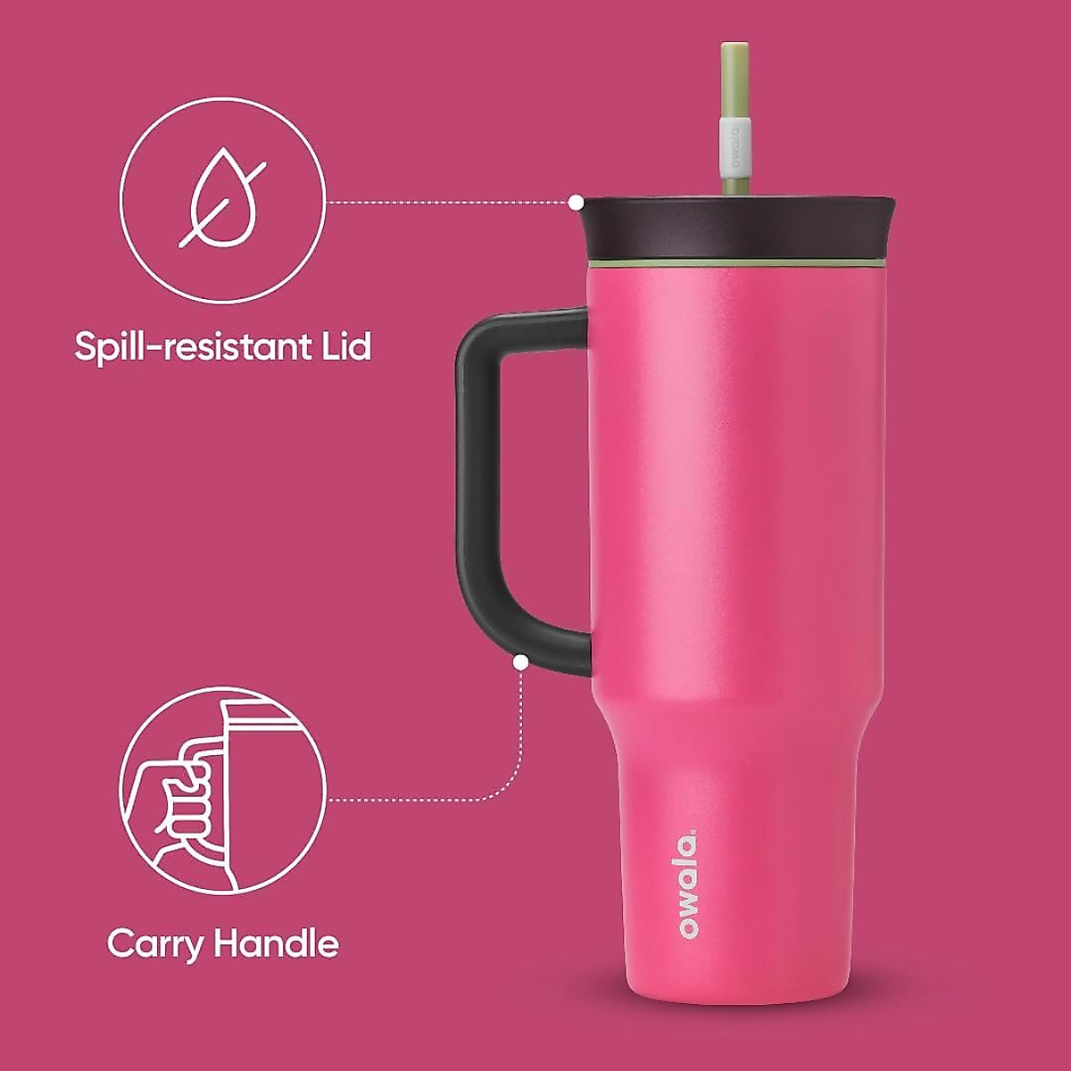 Owala Stainless Steel Triple Layer Insulated Travel Tumbler with Spill Resistant Lid, Straw & 2-in-1 Cleaner Brush